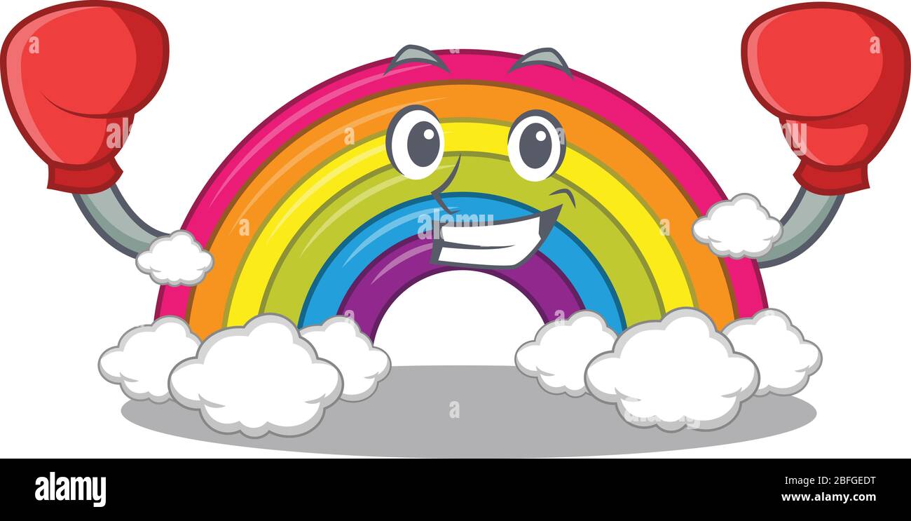 A sporty boxing athlete mascot design of rainbow with red boxing gloves ...