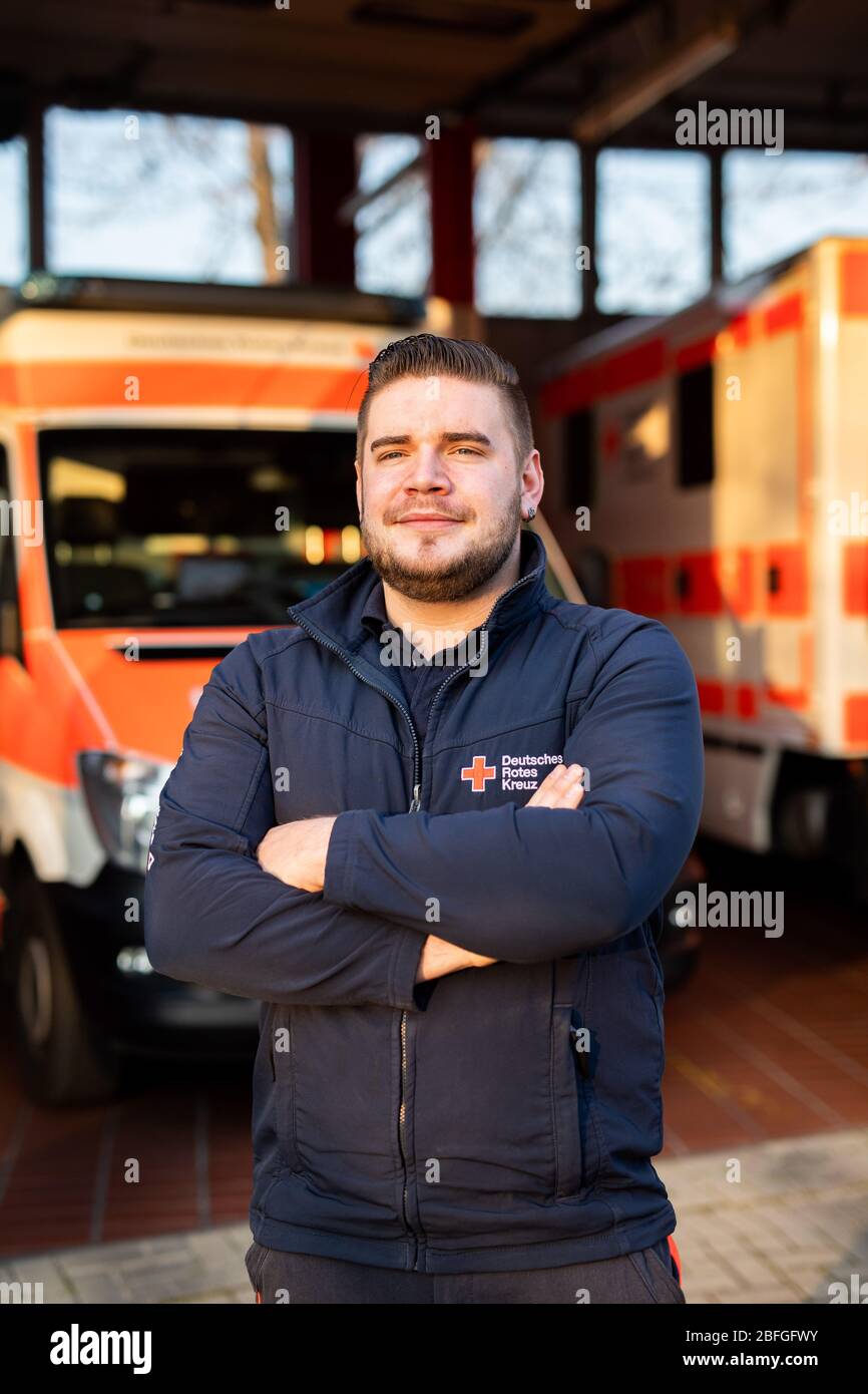 Bad Krozingen, Germany. 02nd Apr, 2020. Simon Manninger (26), emergency ...