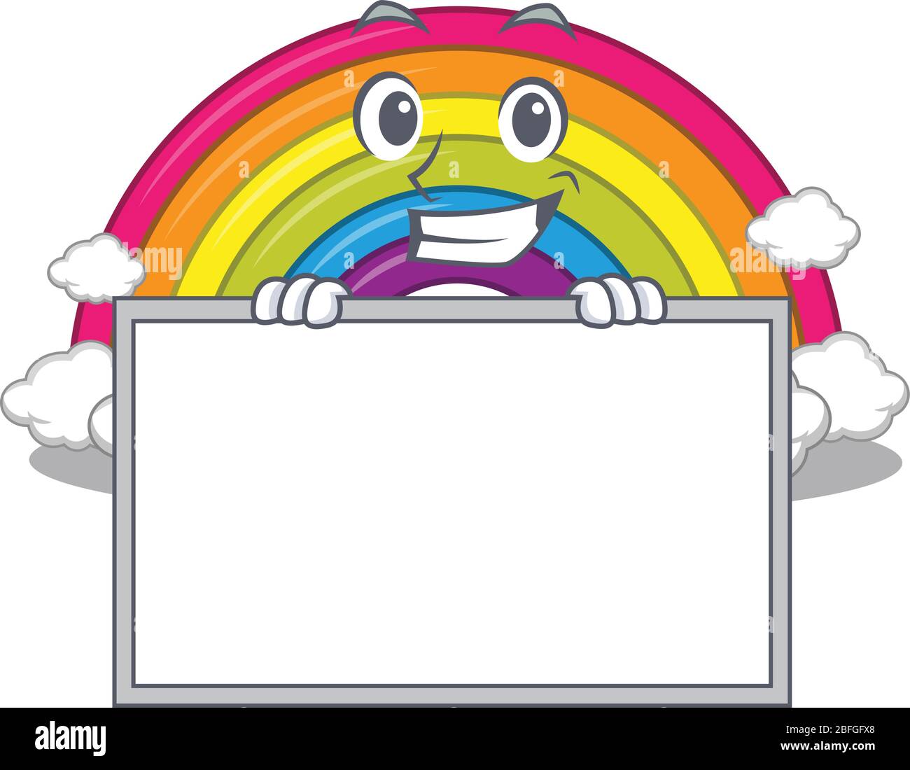 Smiling rainbow cartoon design style has a board Stock Vector Image ...