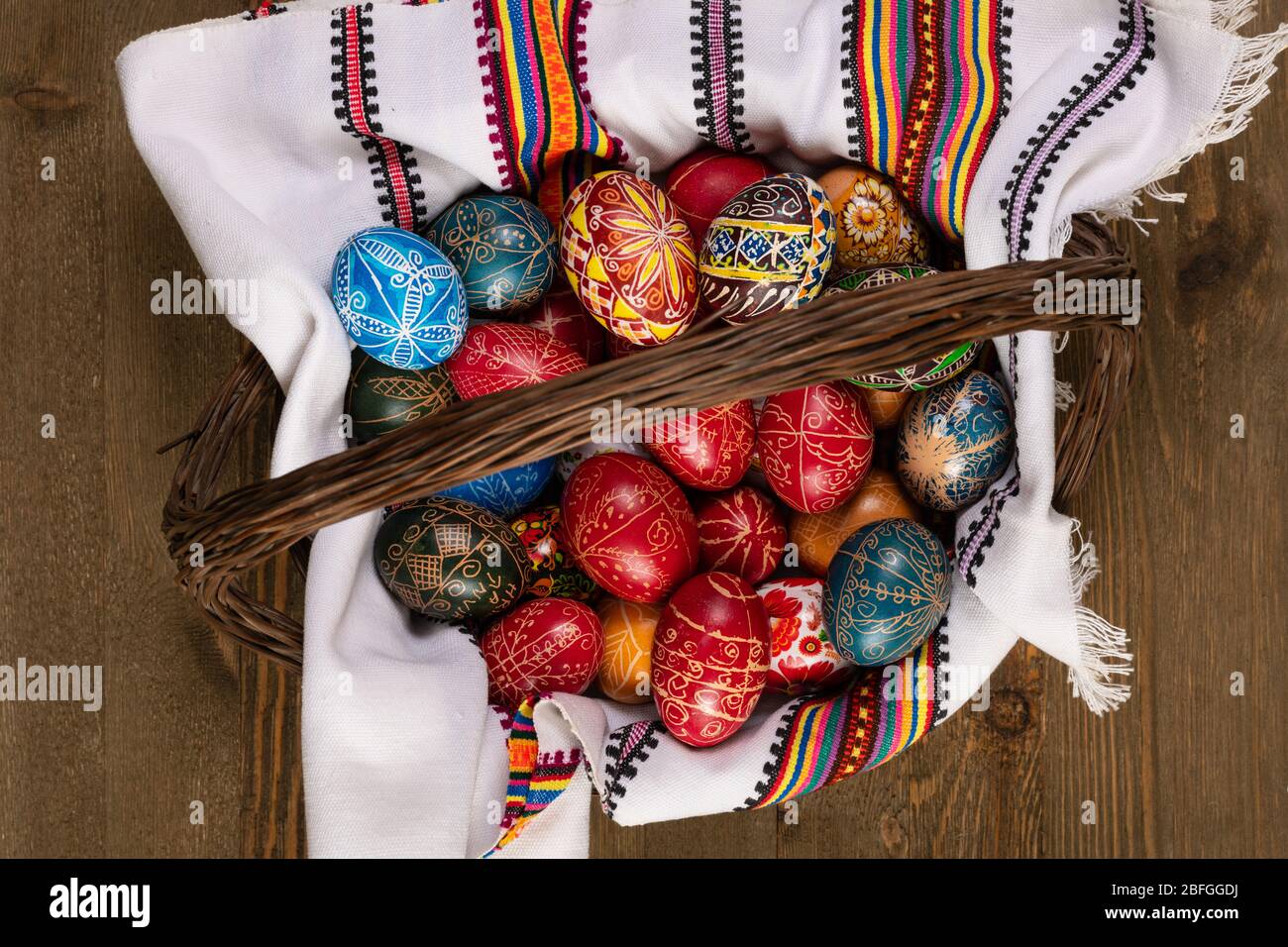Set of Easter eggs painted in traditional Eastern European style with a ...