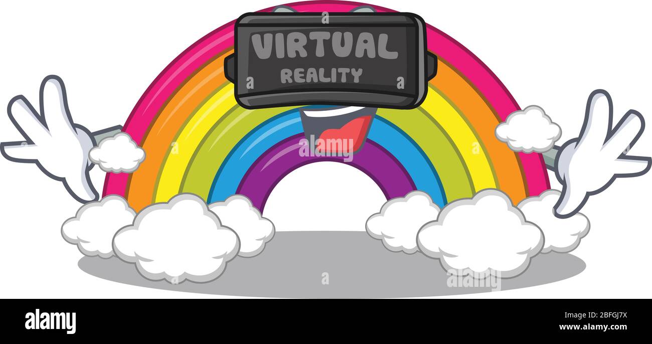 Cartoon design style of rainbow with modern Virtual Reality headset ...