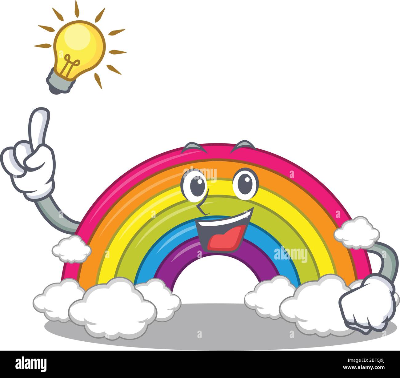 Mascot character design of rainbow with has an idea smart gesture Stock ...
