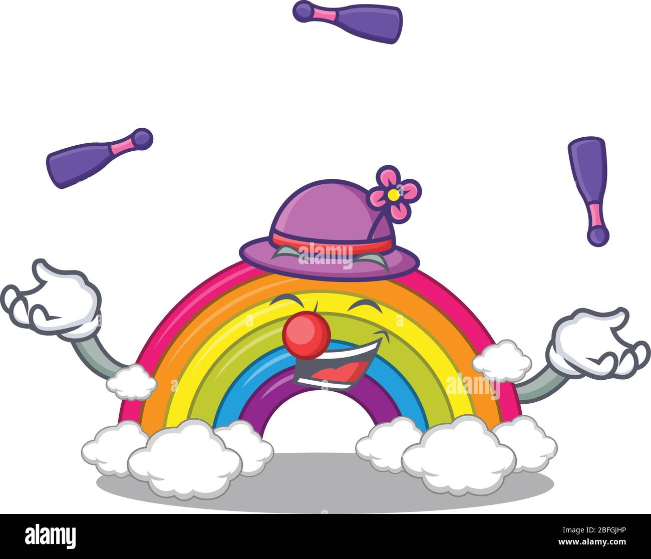 An attractive rainbow cartoon design style playing juggling Stock ...