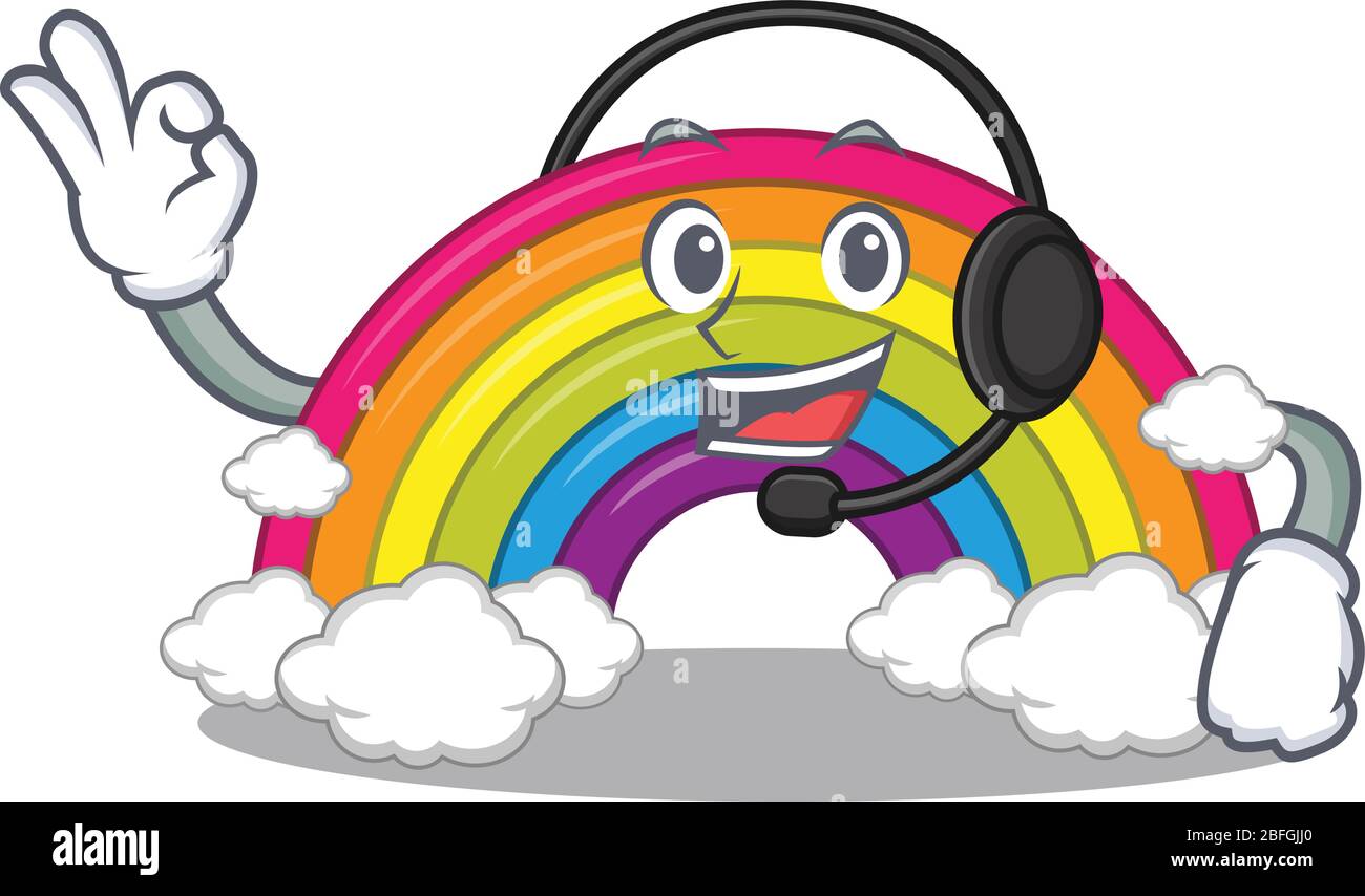 A gorgeous rainbow mascot character concept wearing headphone Stock ...