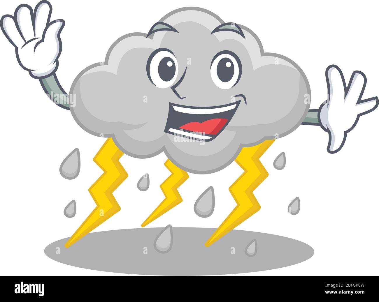 A charismatic cloud stormy mascot design style smiling and waving hand ...