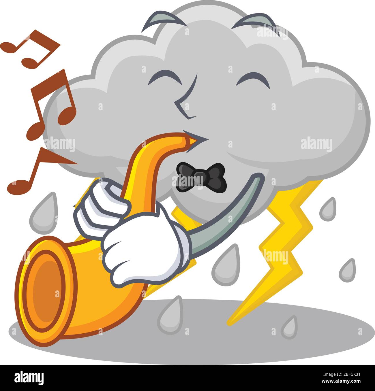 Talented musician of cloud stormy cartoon design playing a trumpet ...