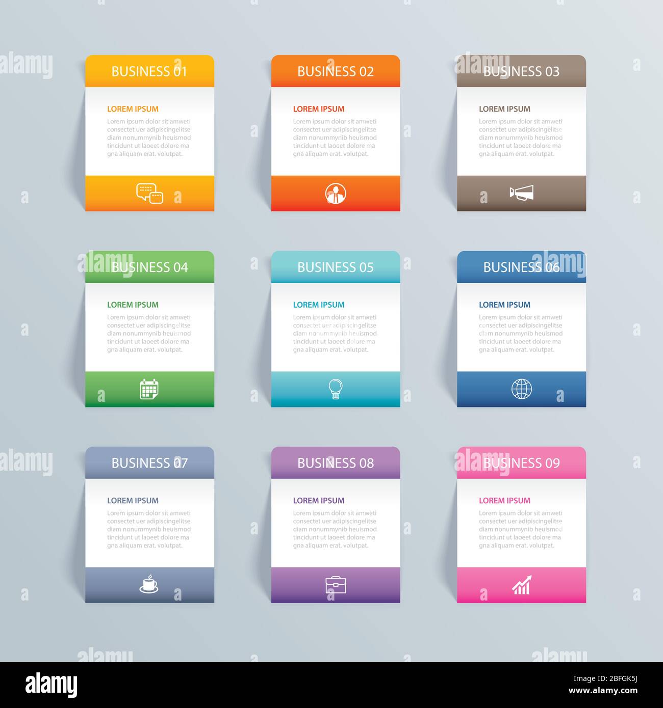Infographics rectangle paper index with 9 data template. Vector ...