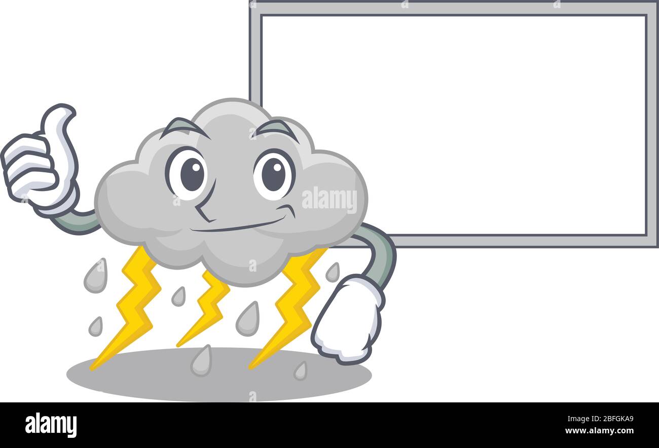 Humorous cloud stormy cartoon design Thumbs up bring a white board ...