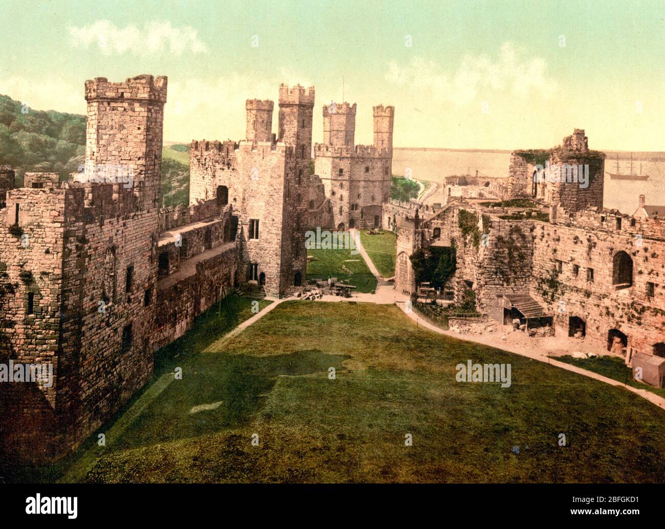 Interior, looking east, Carnarvon Castle (i.e. Caernarfon), Wales ...
