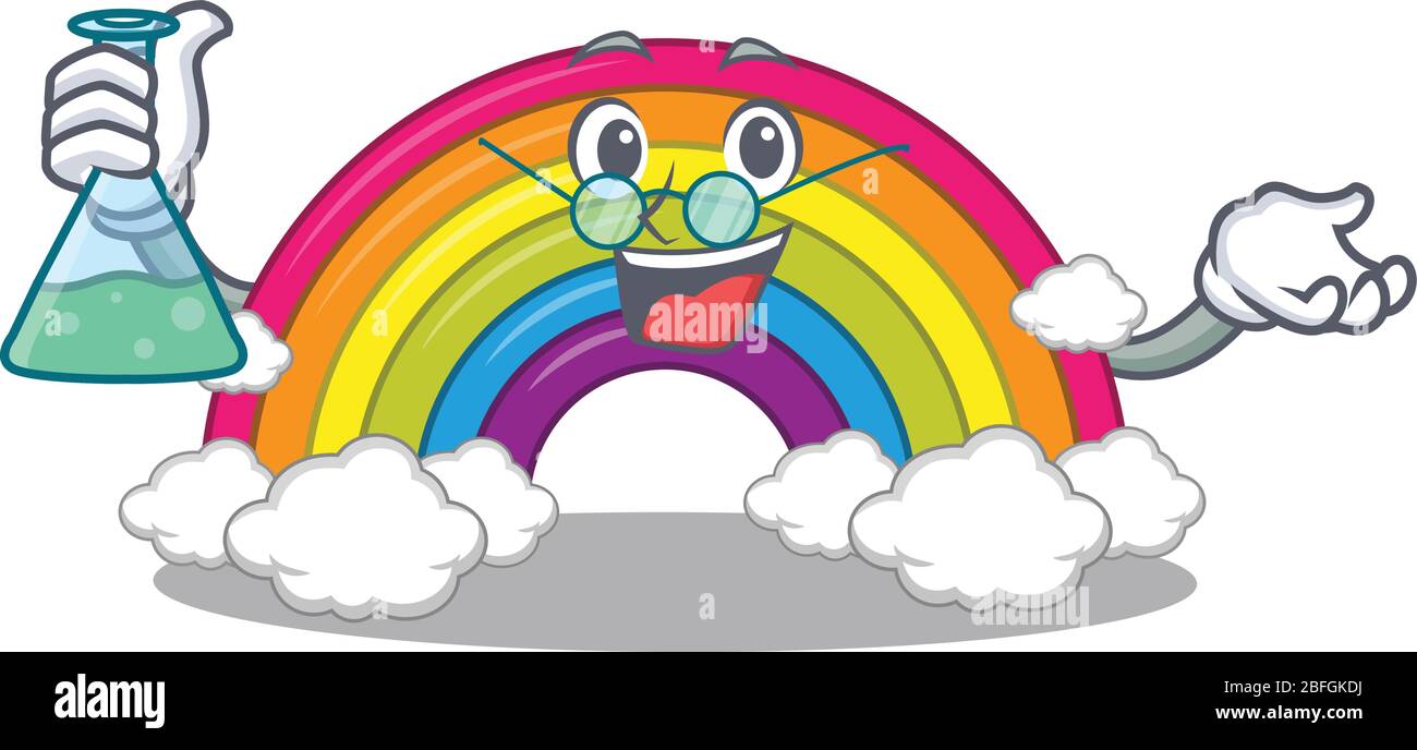 Rainbow smart Professor Cartoon design style working with glass tube ...
