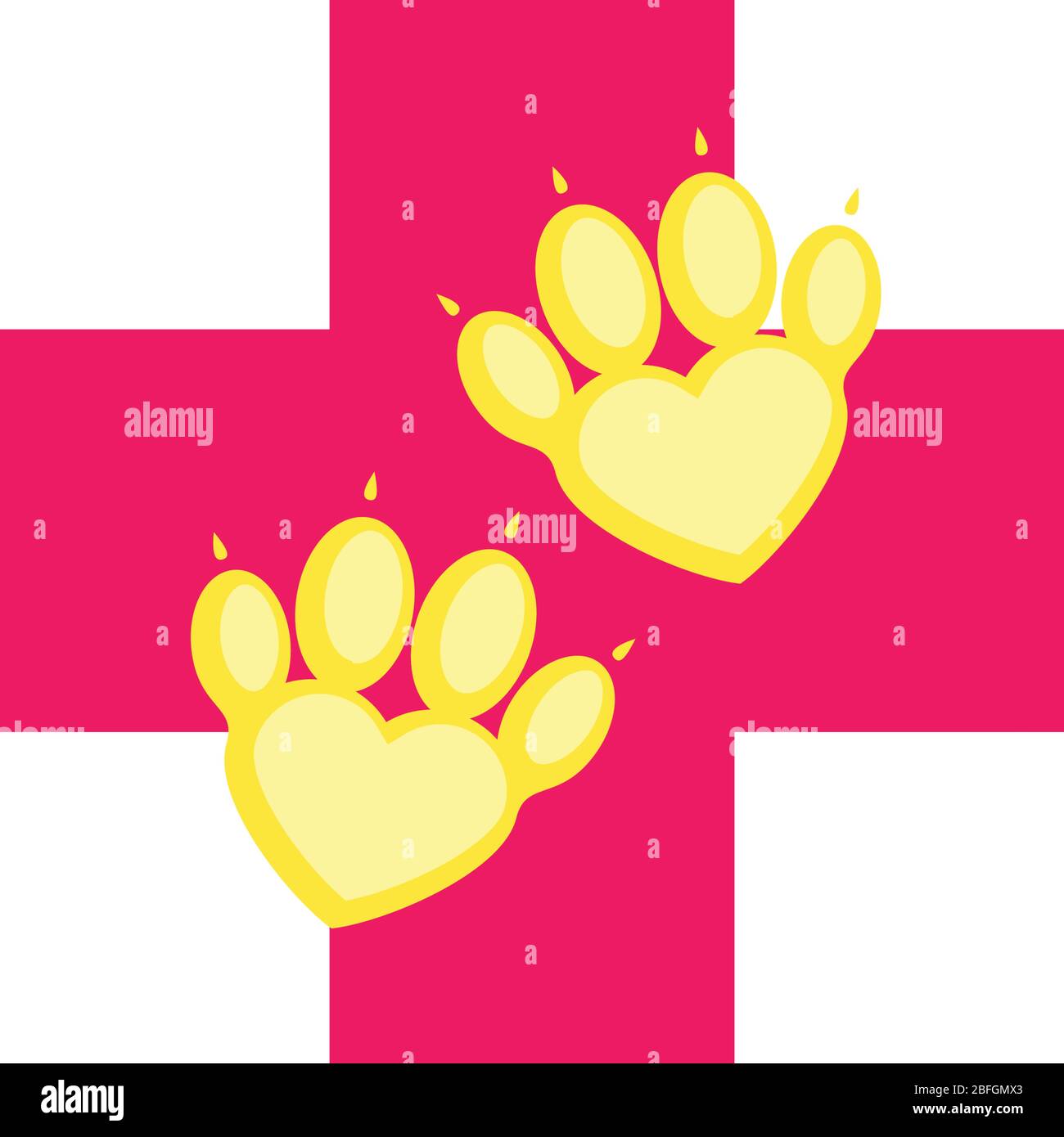 Pet First Aid. Red cross and paw as heart. Veterinary clinic logotype ...