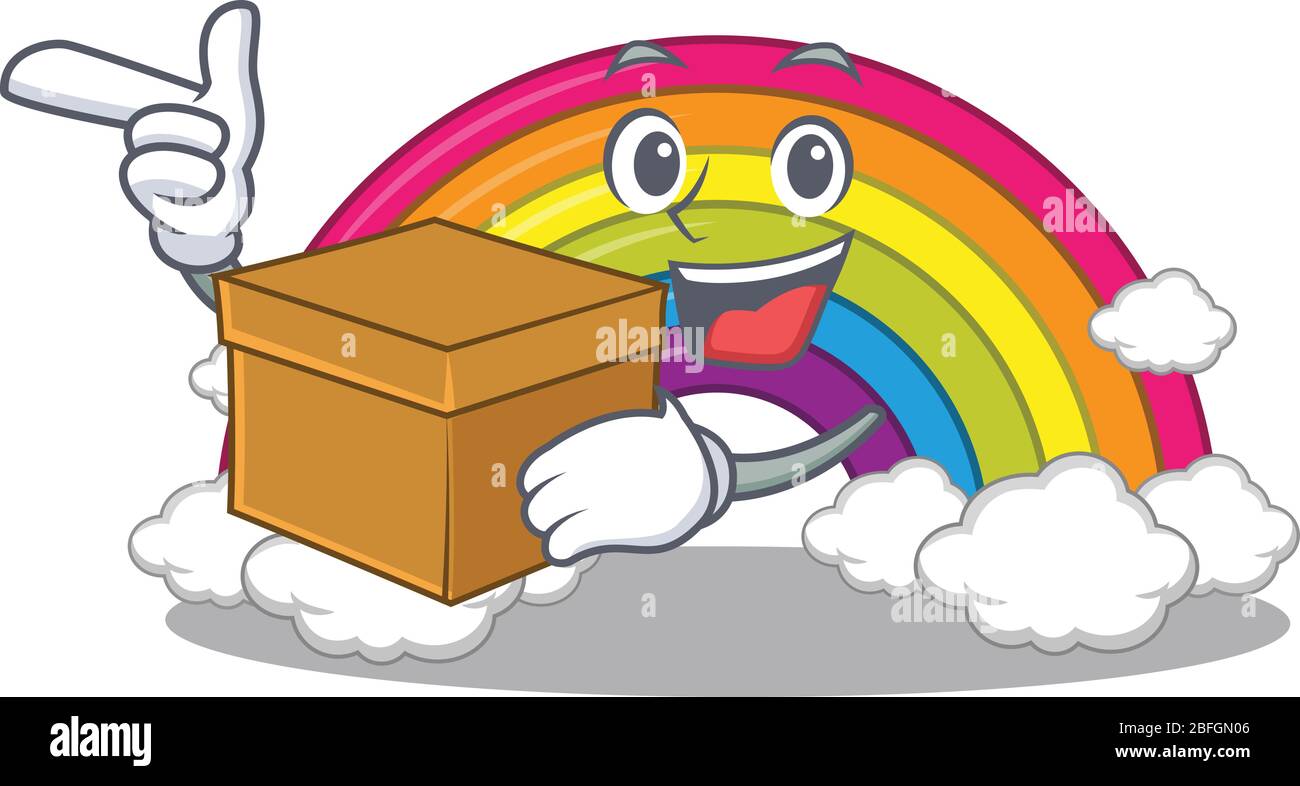 An picture of rainbow cartoon design concept holding a box Stock Vector ...