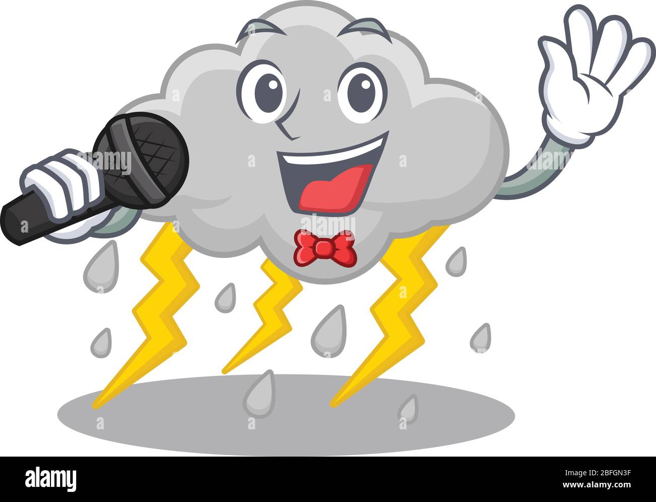 Talented singer of cloud stormy cartoon character holding a microphone ...