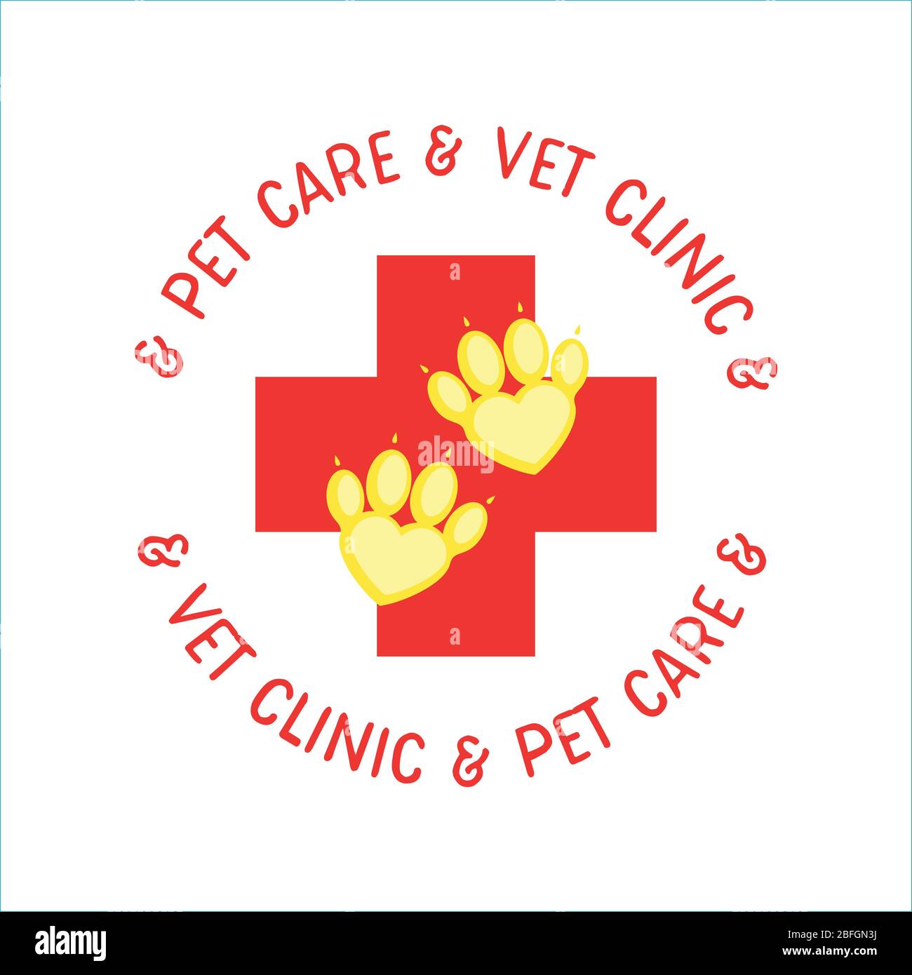 Pet First Aid. Red cross and paw as heart. Veterinary clinic logotype ...