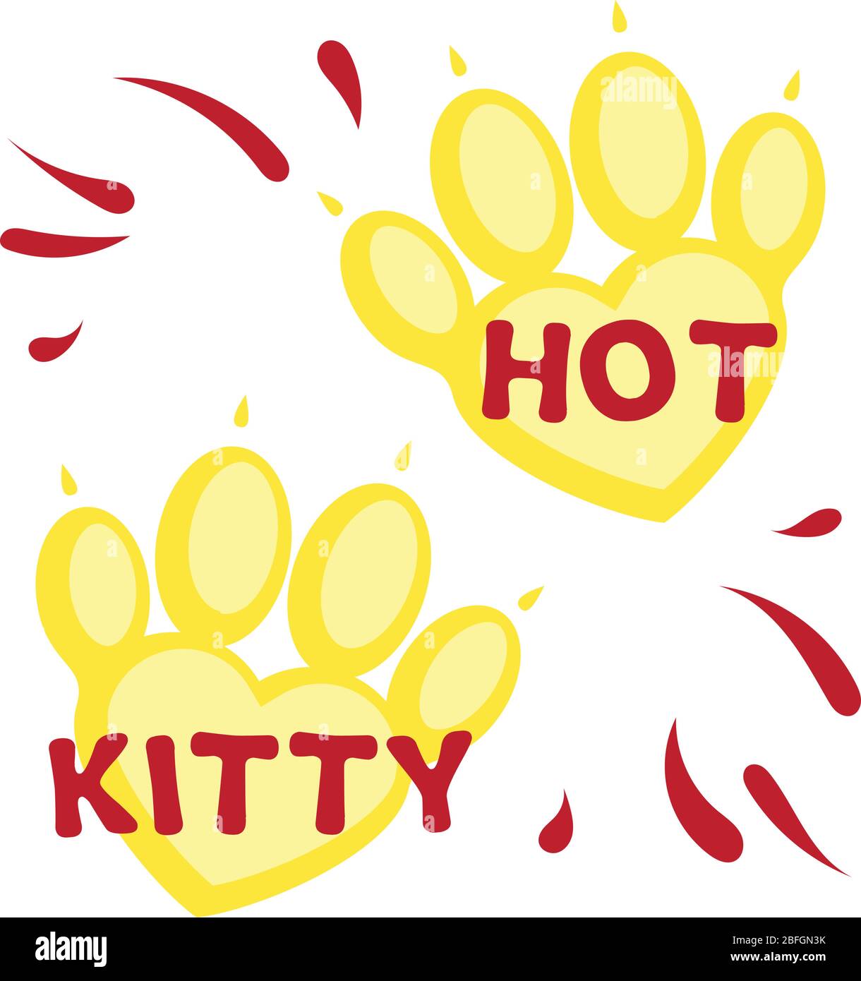 Pets paws shaped as heart with slogan HOT KITTY. Illustration for ...