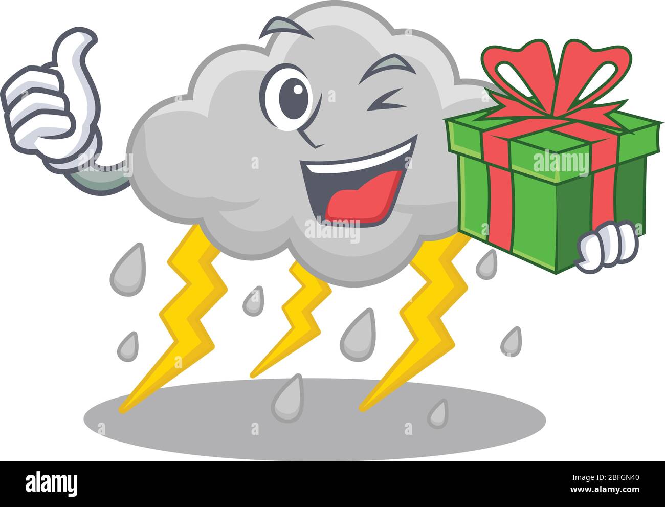 Smiling cloud stormy cartoon character having a green gift box Stock ...