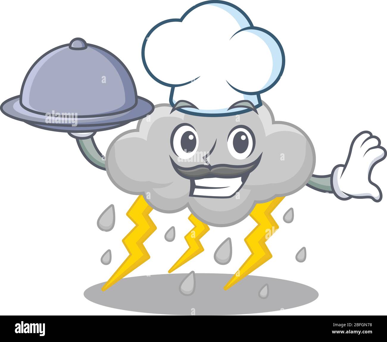 Cloud stormy chef cartoon character serving food on tray Stock Vector ...