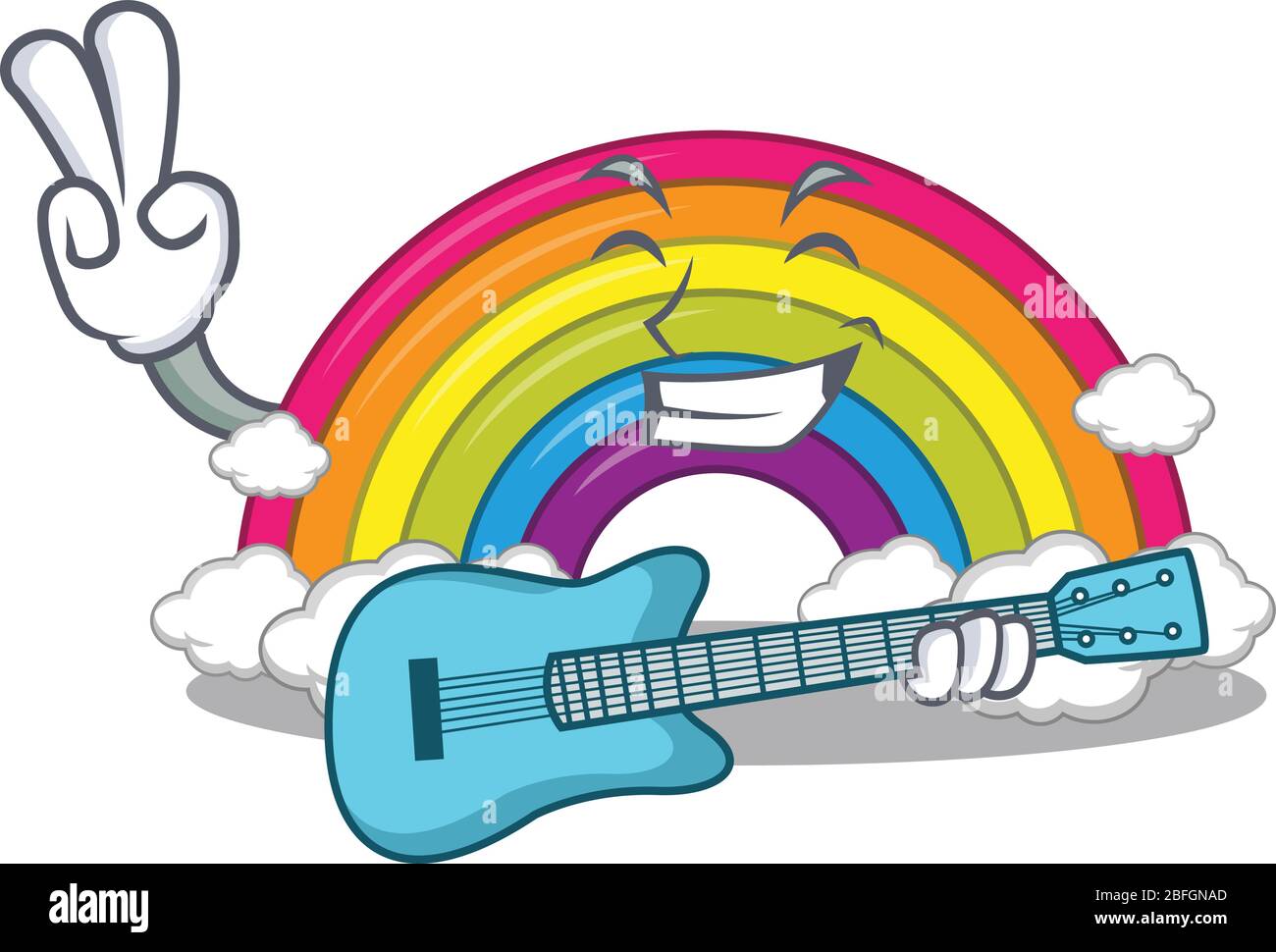 Talented musician of rainbow cartoon design playing a guitar Stock ...