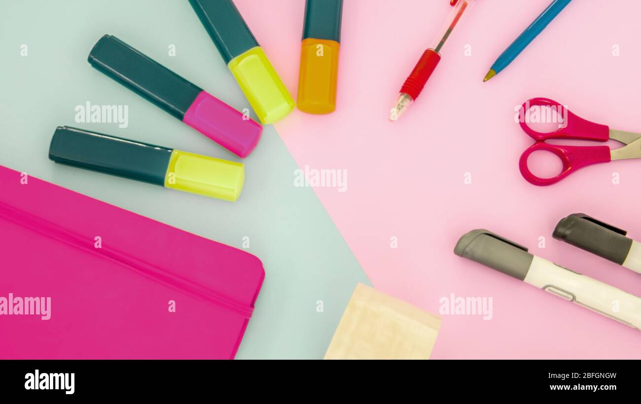 Stock photo of school stuff. Flat lay photo with copy space Stock Photo ...