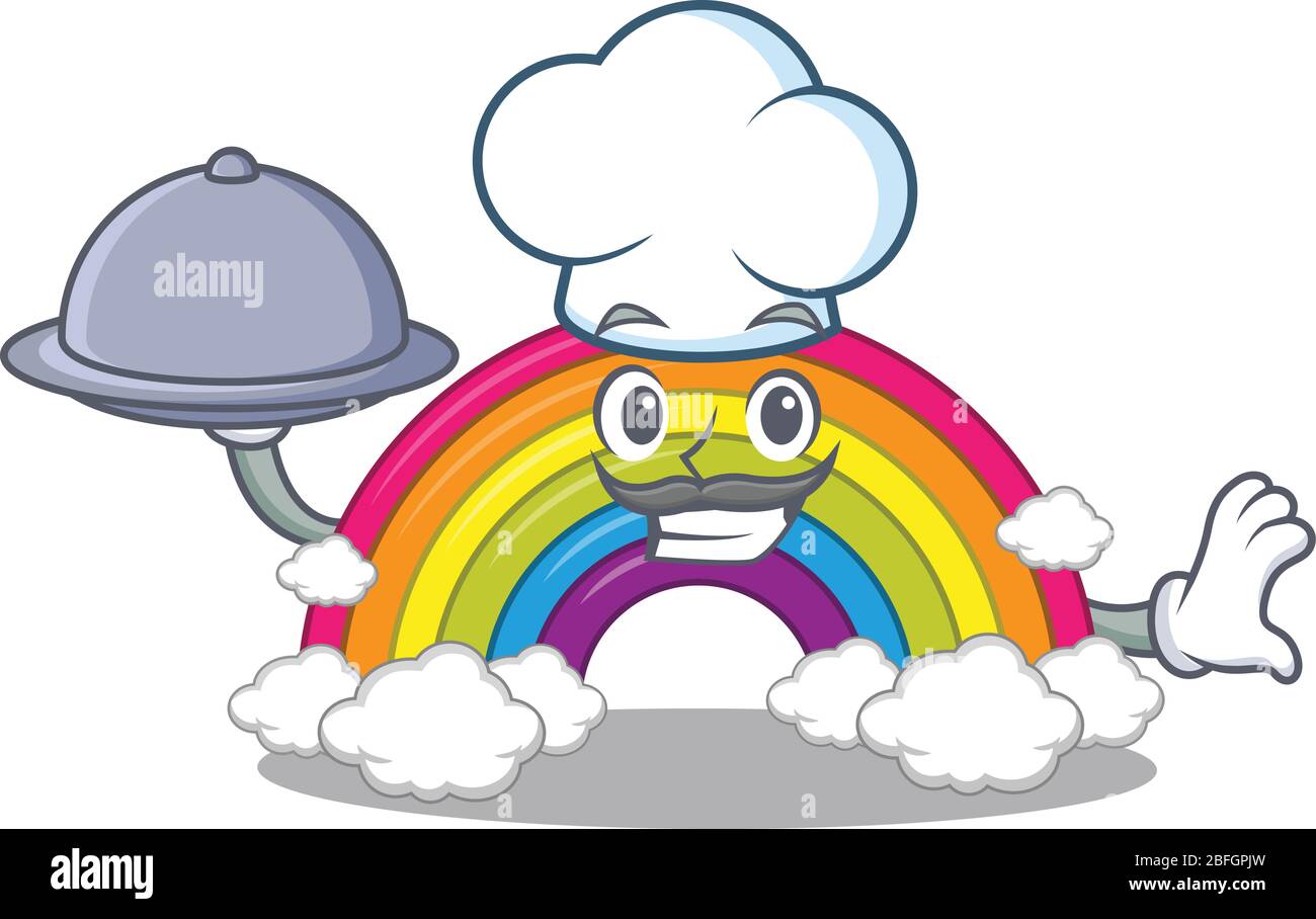 rainbow chef cartoon character serving food on tray Stock Vector Image ...