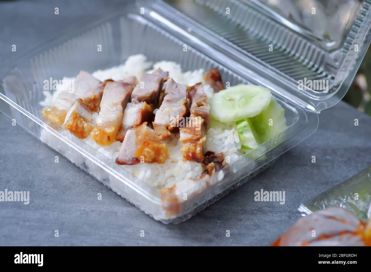 crispy pork with rice, pork rice or rice topped with crispy pork Stock ...