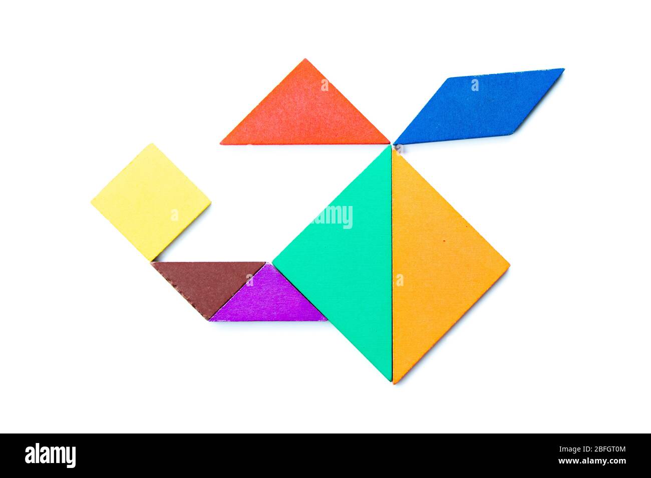 Color wood tangram puzzle in copter or helicopter shape on white ...