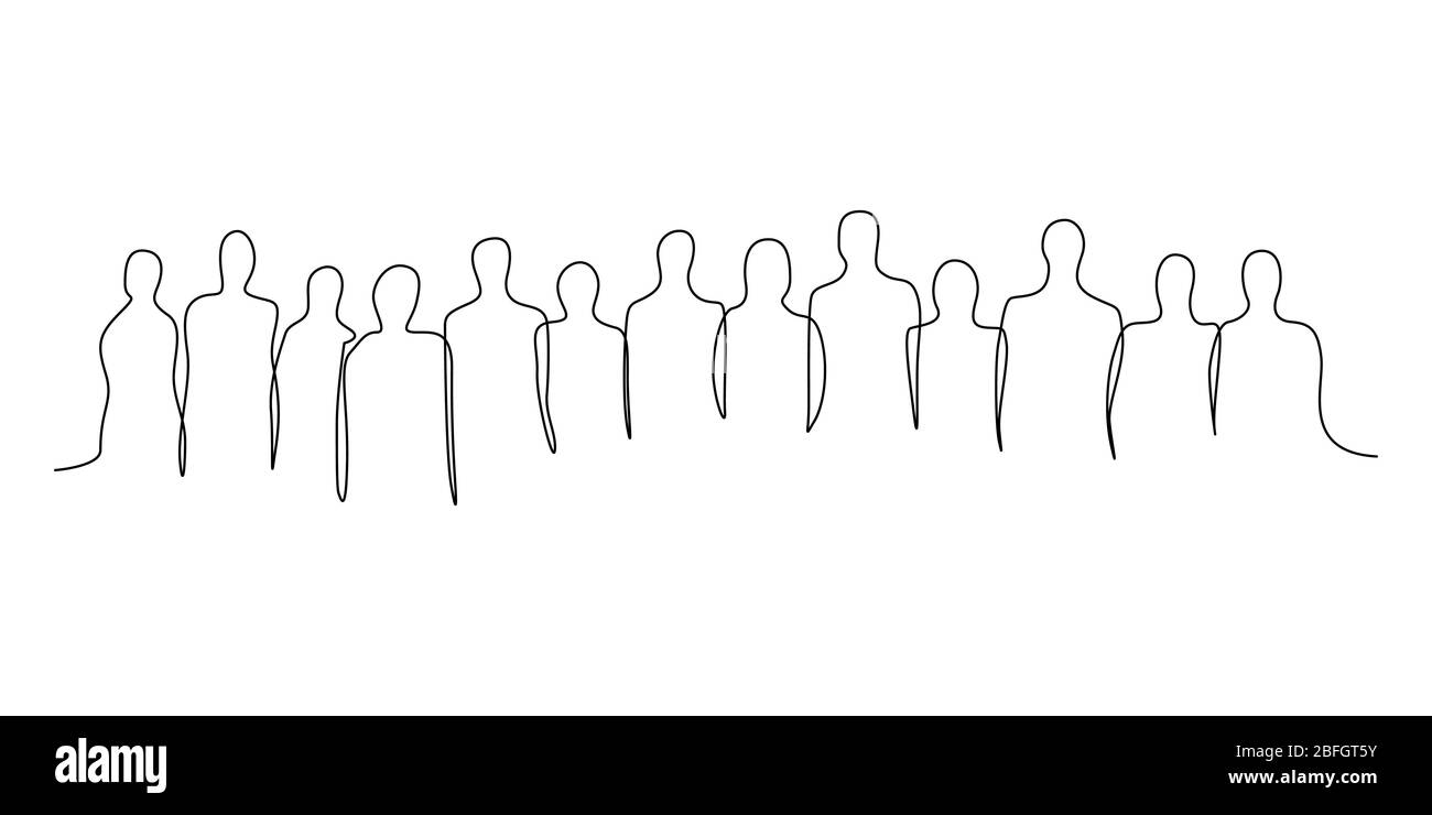 Continuous one line silhouette of a crowd of people. Vector stock ...