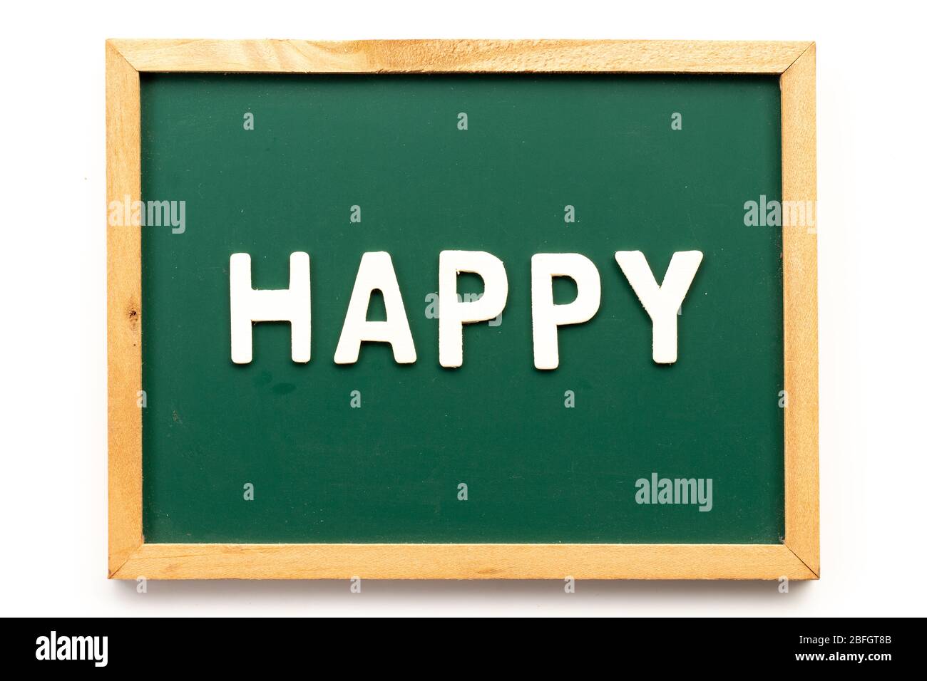 Letter in word happy on blackboard in white background Stock Photo - Alamy