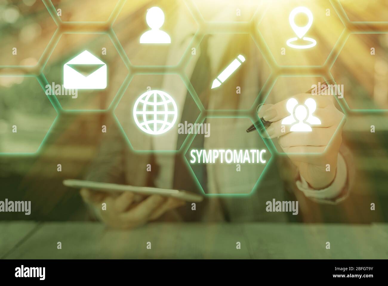 Conceptual hand writing showing Symptomatic. Concept meaning serving as ...