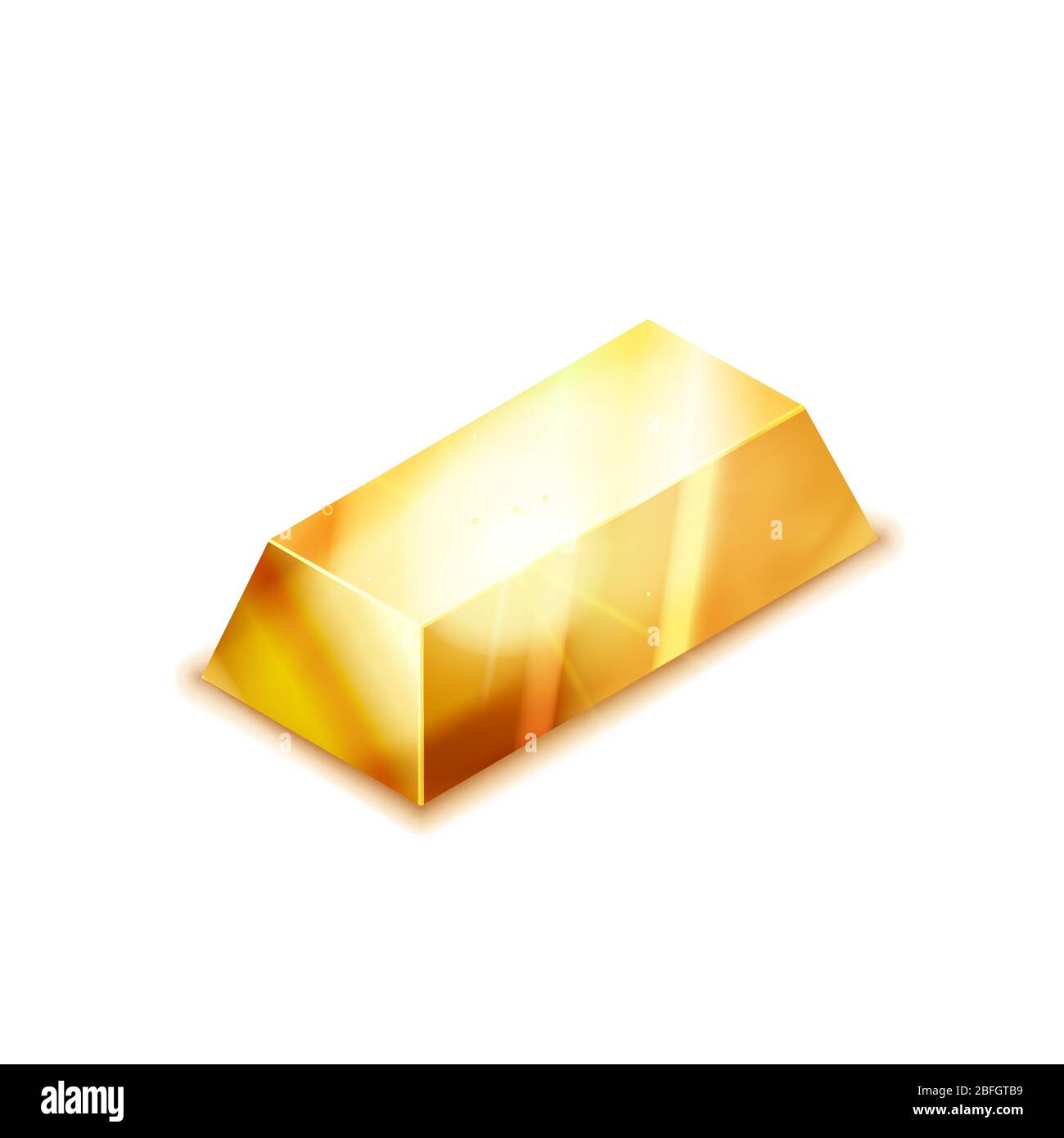 Bright realistic glossy golden bar in isometric view on white Stock ...