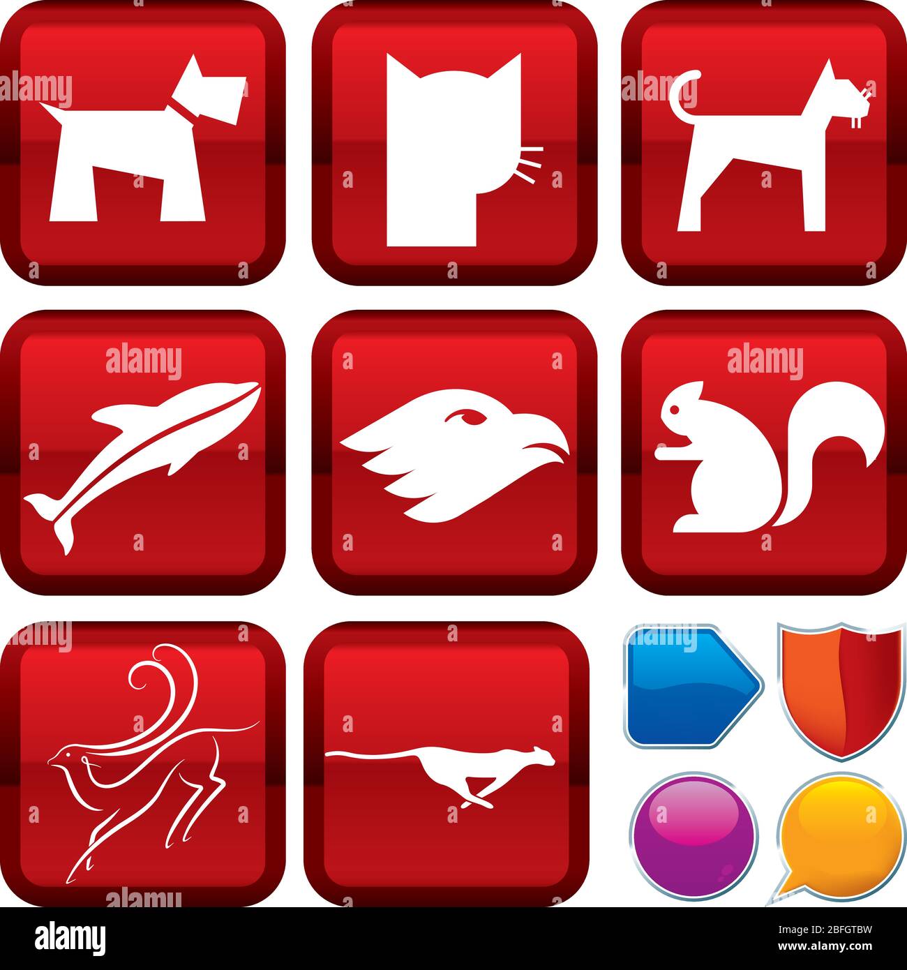Vector illustration. Set of animal icons on square buttons. Geometric ...