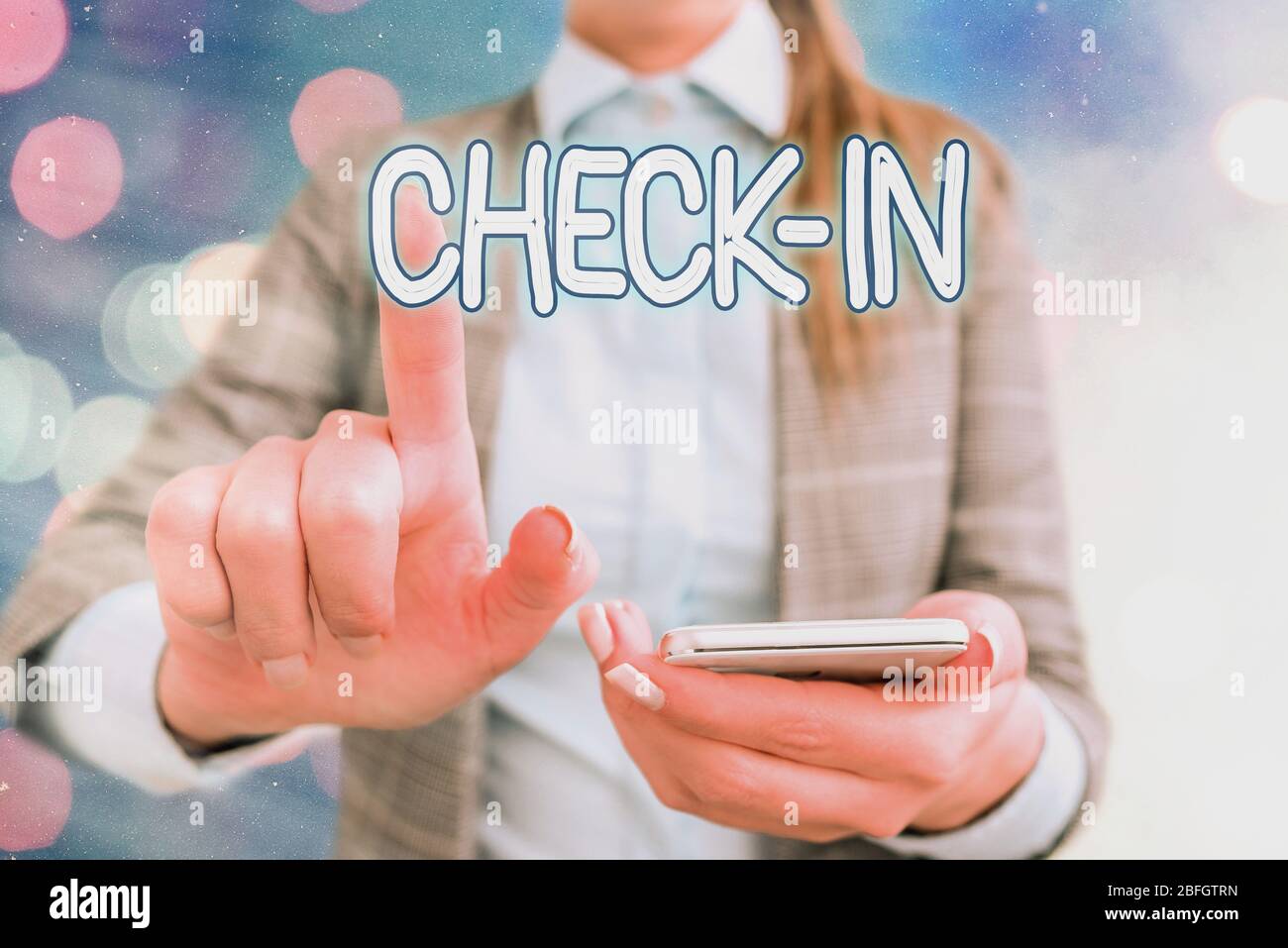 Handwriting text writing Check In. Conceptual photo Procedure by which ...