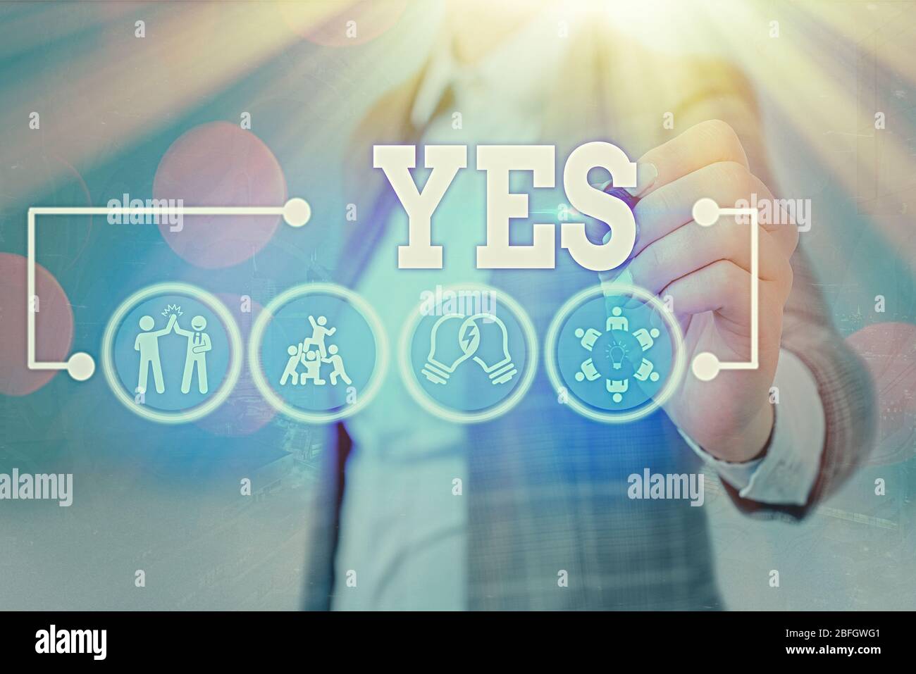 Writing note showing Yes. Business concept for response to someone ...