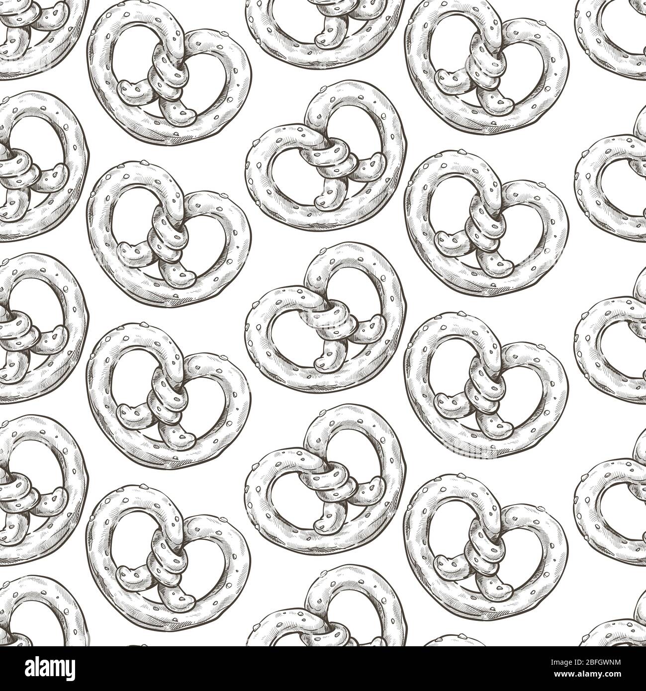 Bretzel traditional german baked food monochrome seamless pattern Stock ...