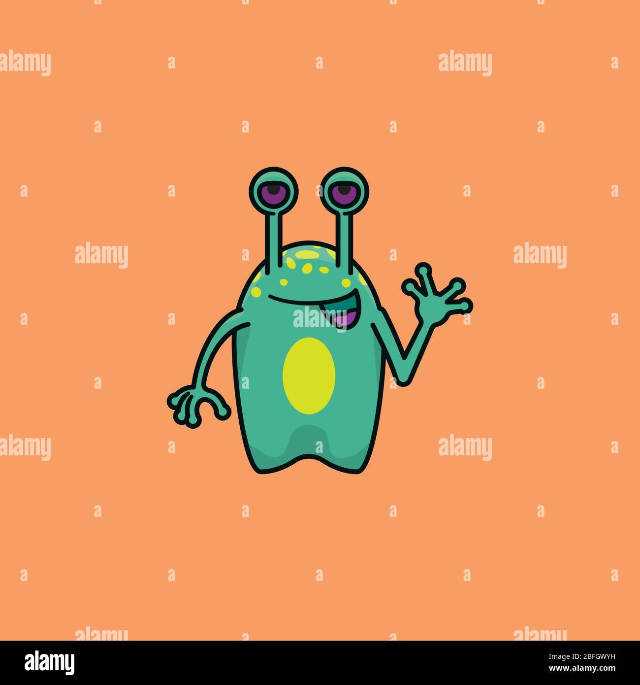 Friendly waving alien cartoon character vector illustration for Alien ...