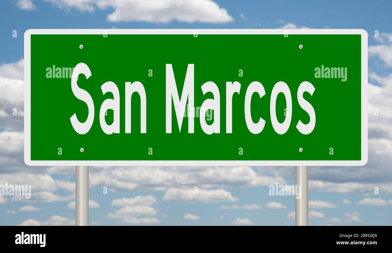 Rendering of a green highway sign for San Marcos Stock Photo - Alamy