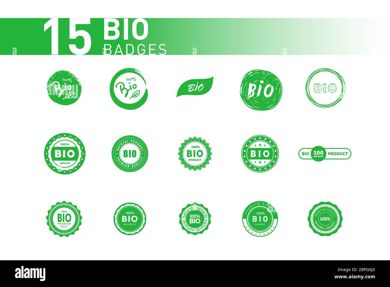 Collection of bio badghes. Design element for packaging design and ...