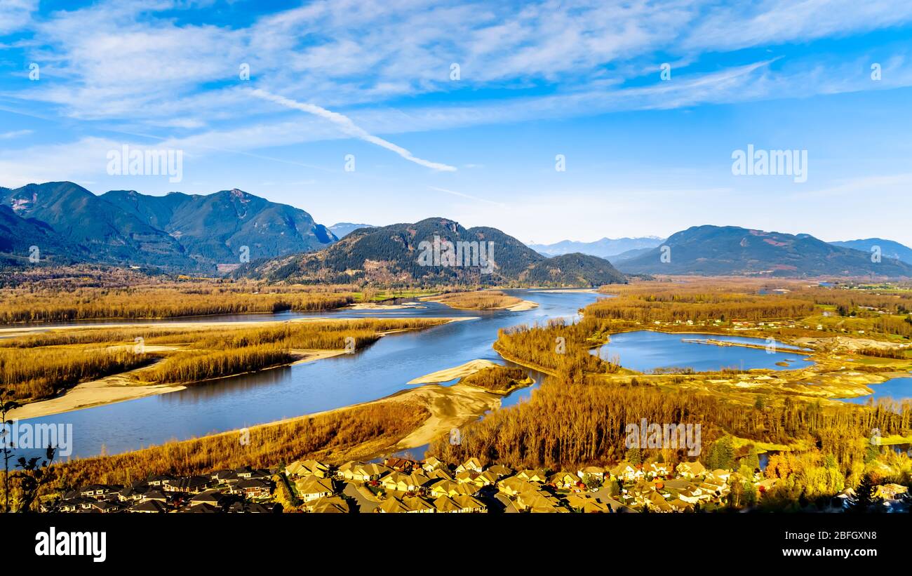 The Fraser River as it flows though the Coast Mountain range past the ...