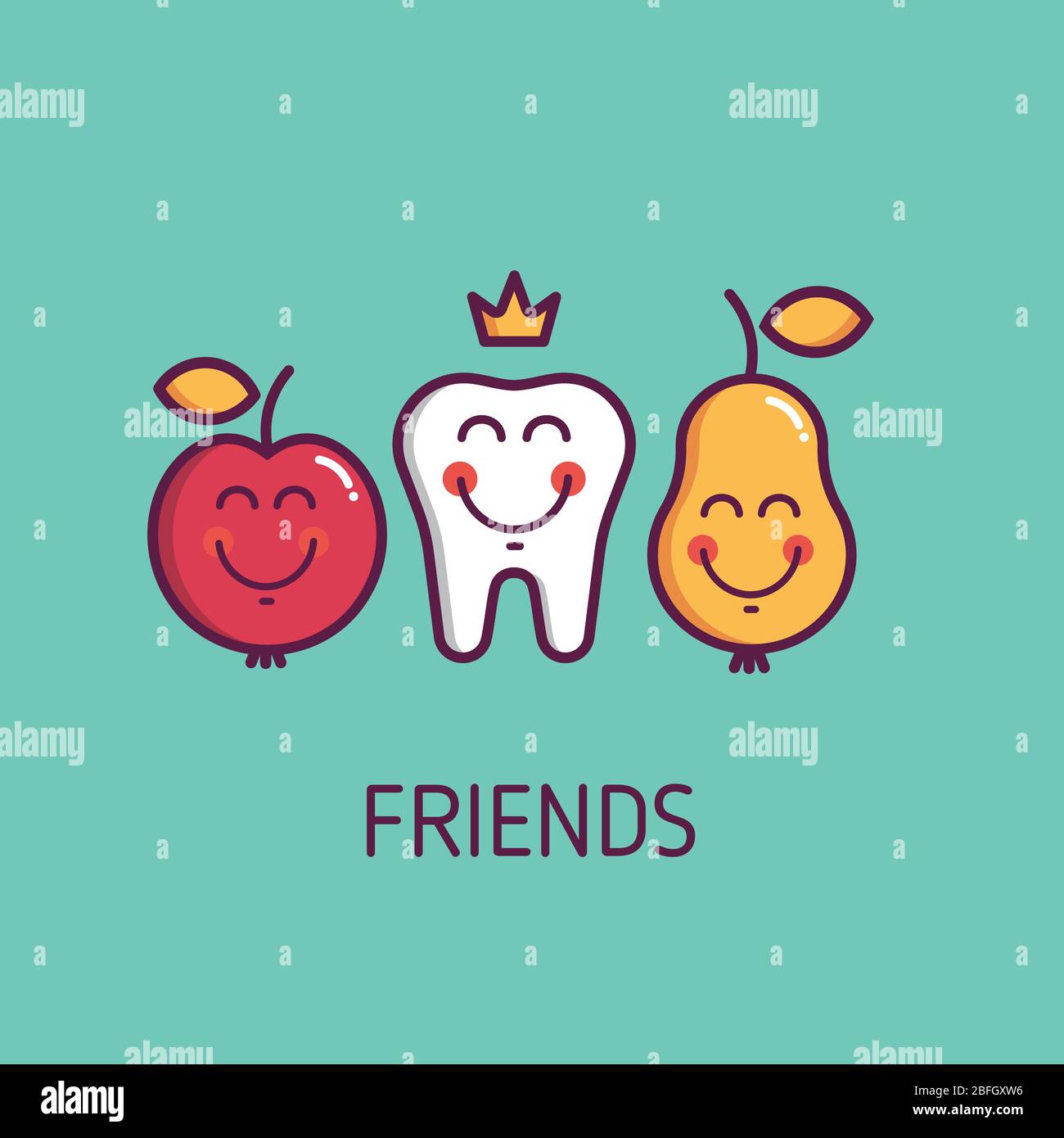 Illustration about friendship with funny apple, pear and teeth Stock ...