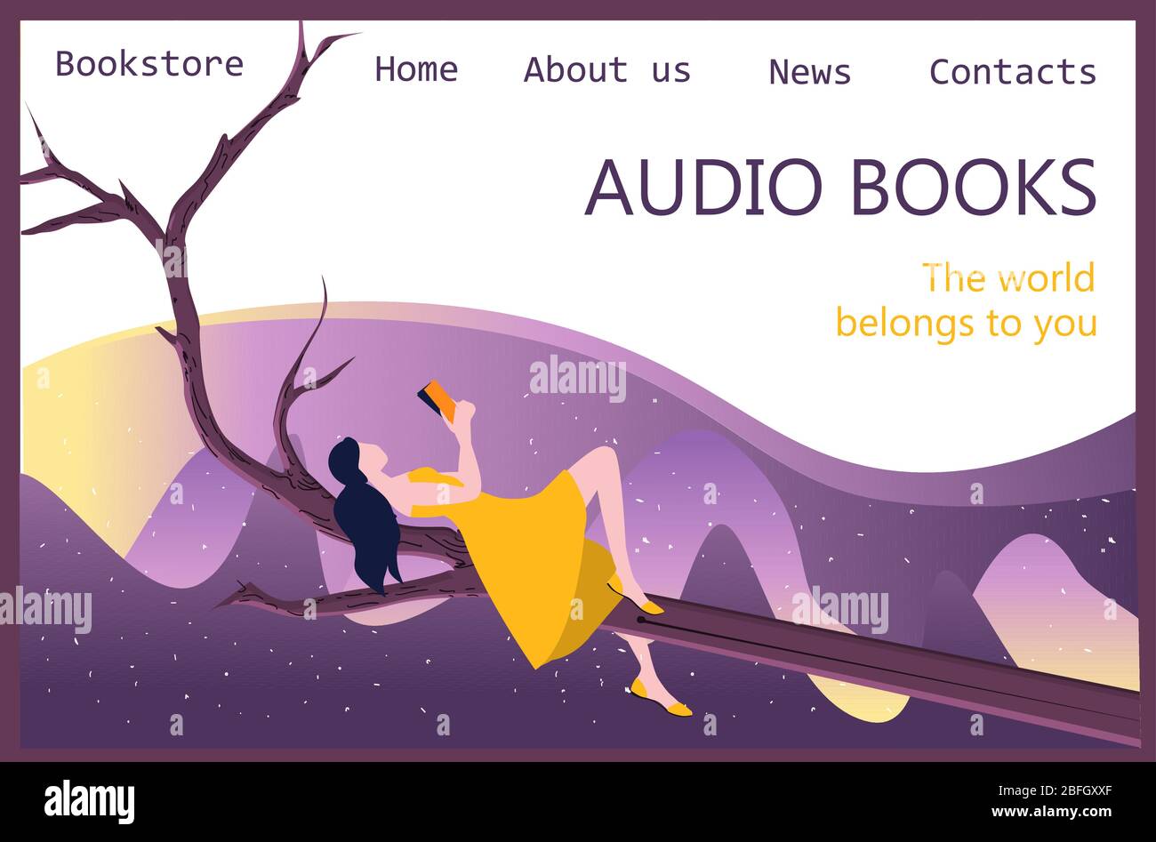 Audio media and books landing page page template. Vector illustration ...