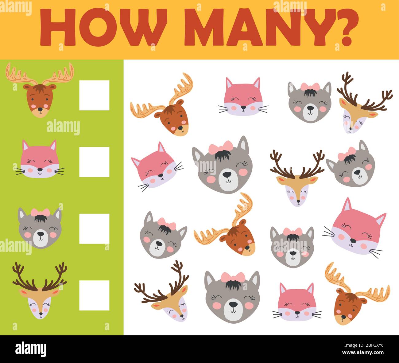 Counting animal games for preschool kids sheet layout in colorful ...