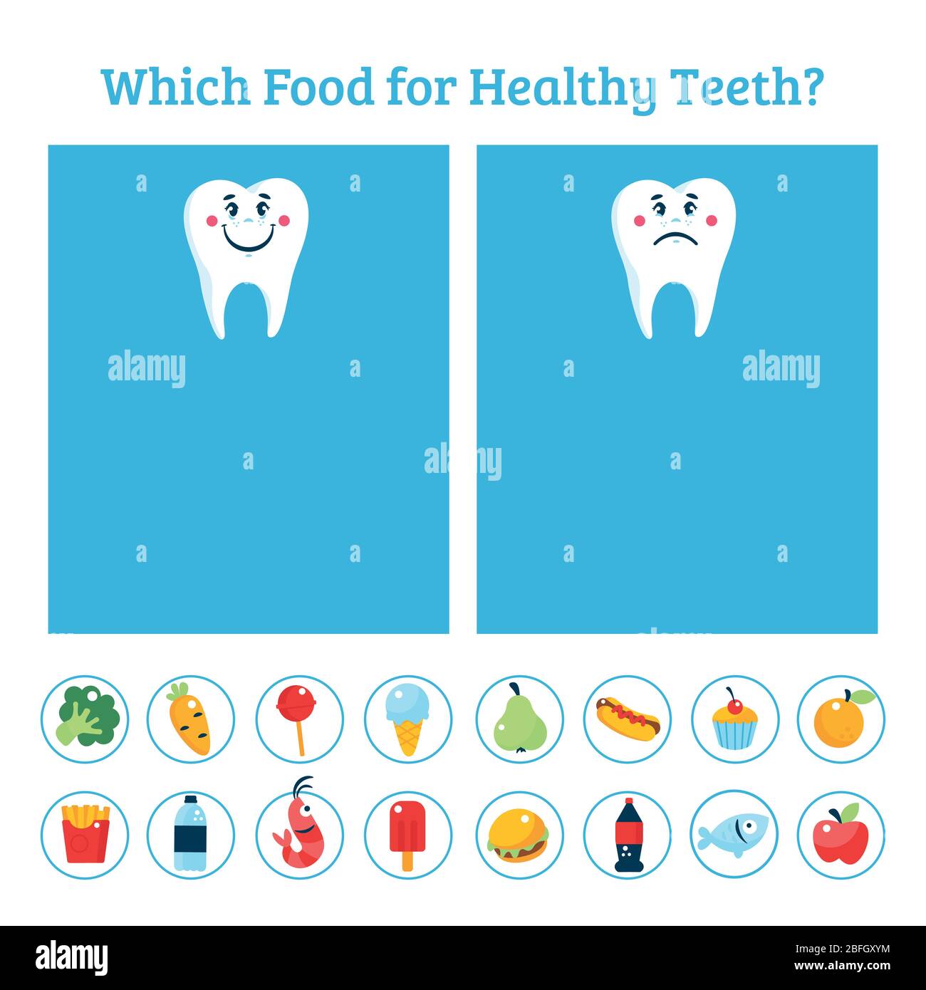 Dental education game for children. Choose what food for healthy teeth ...