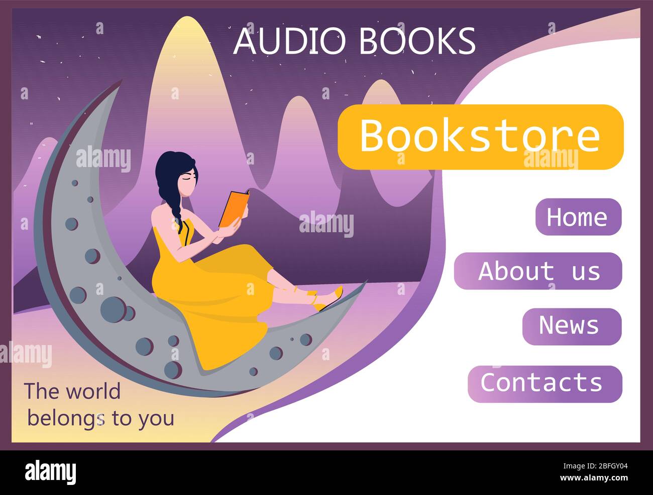 Beautiful Girl. Template f.or the site. Landing page. Audiobook concept ...