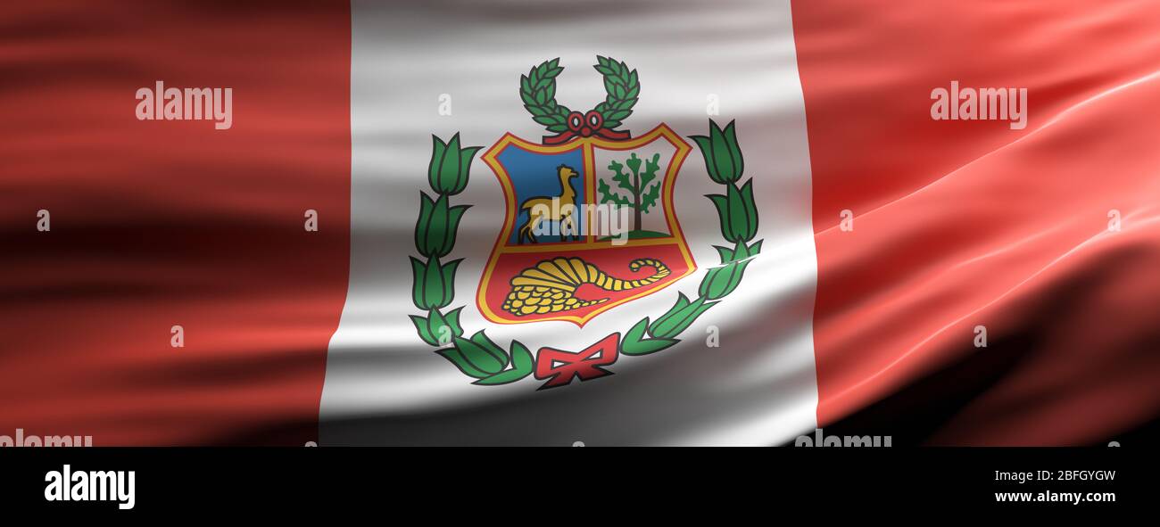 Peru sign symbol, national flag waving texture background, language ...