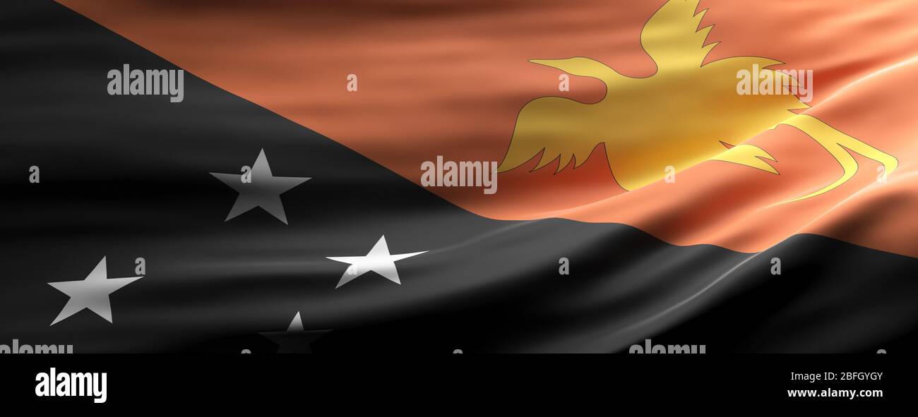 Papua New Guinea sign symbol, national flag waving texture background ...