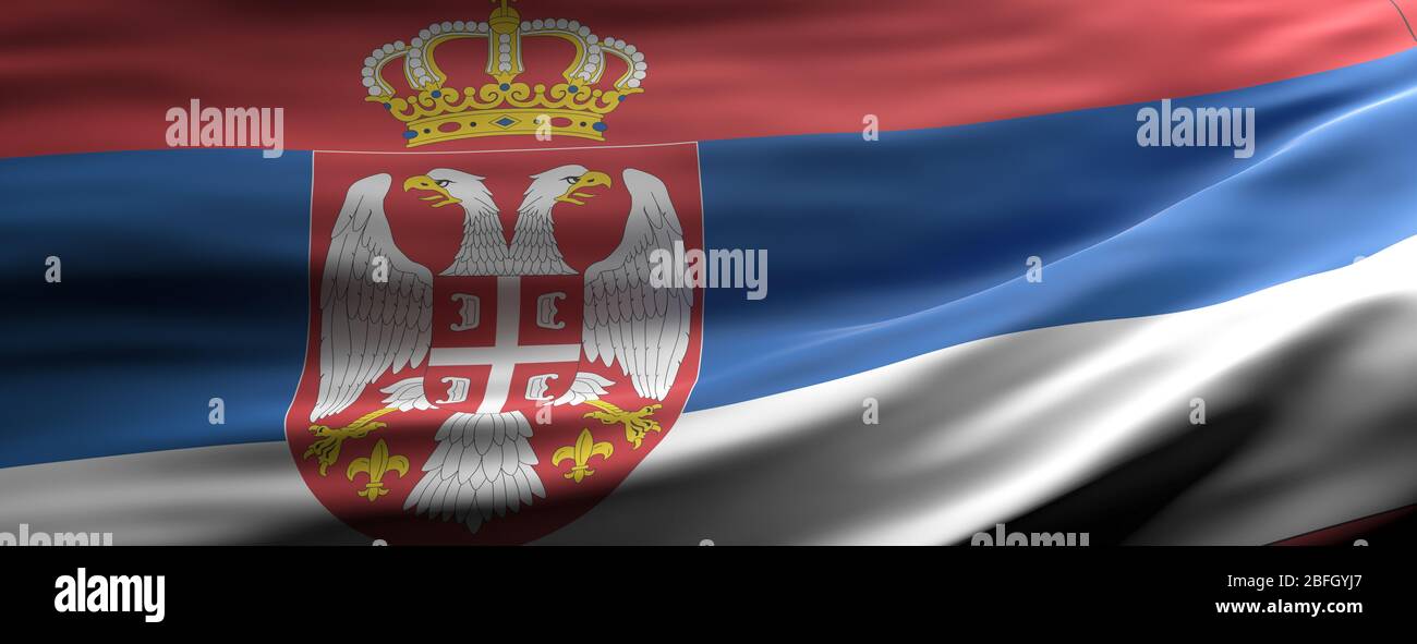Serbia sign symbol, national flag waving texture background, language ...
