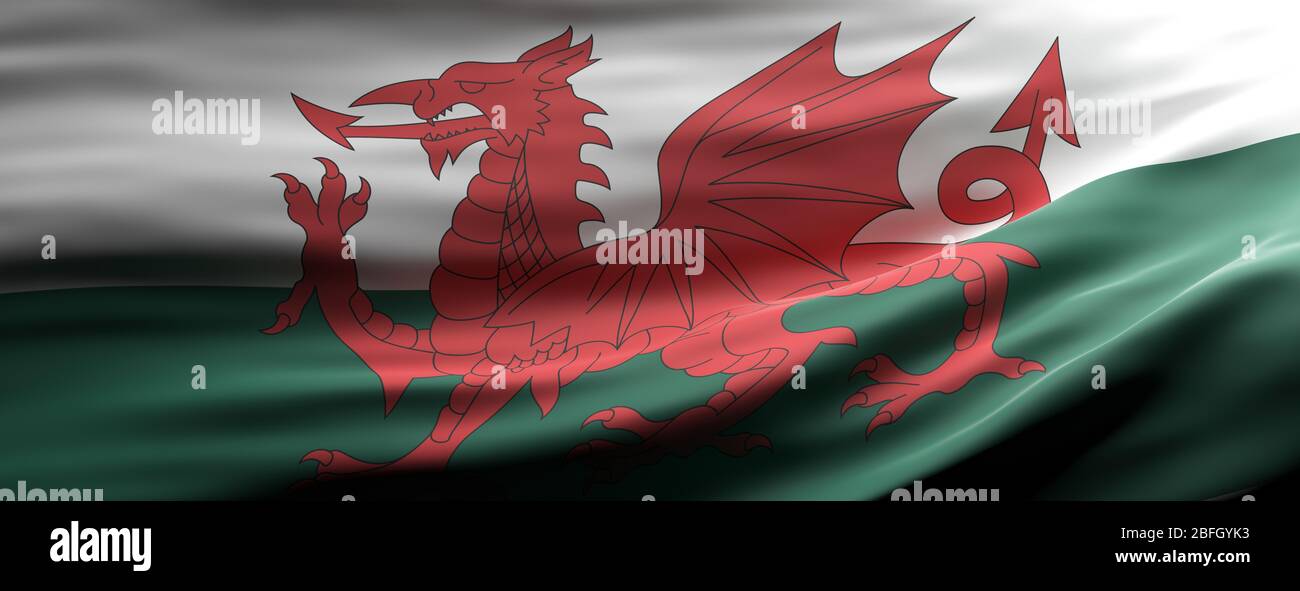 Wales sign symbol, national flag waving texture background, language ...