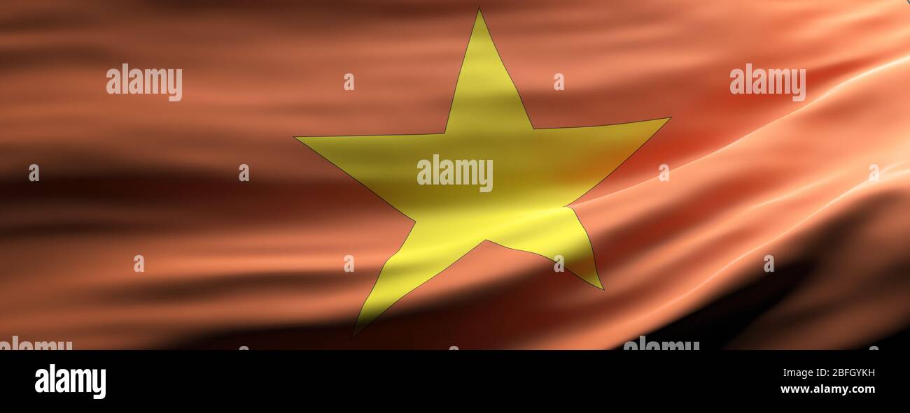 Vietnam sign symbol, national flag waving texture background, language ...