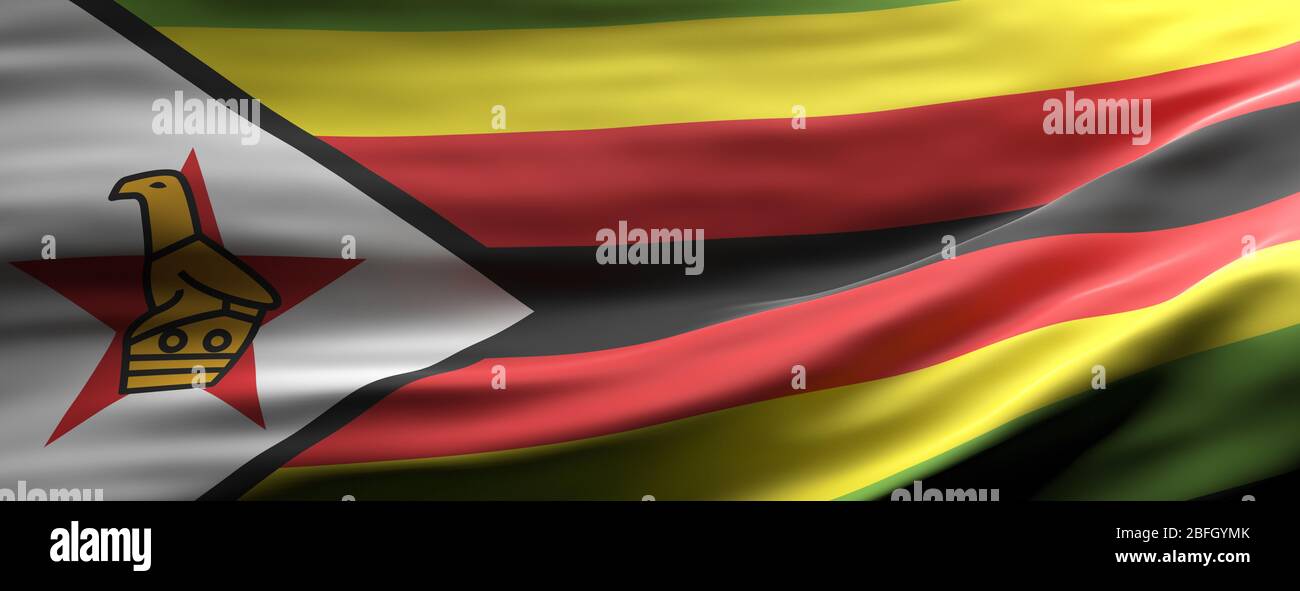 Zimbabwe sign symbol, national flag waving texture background, language ...