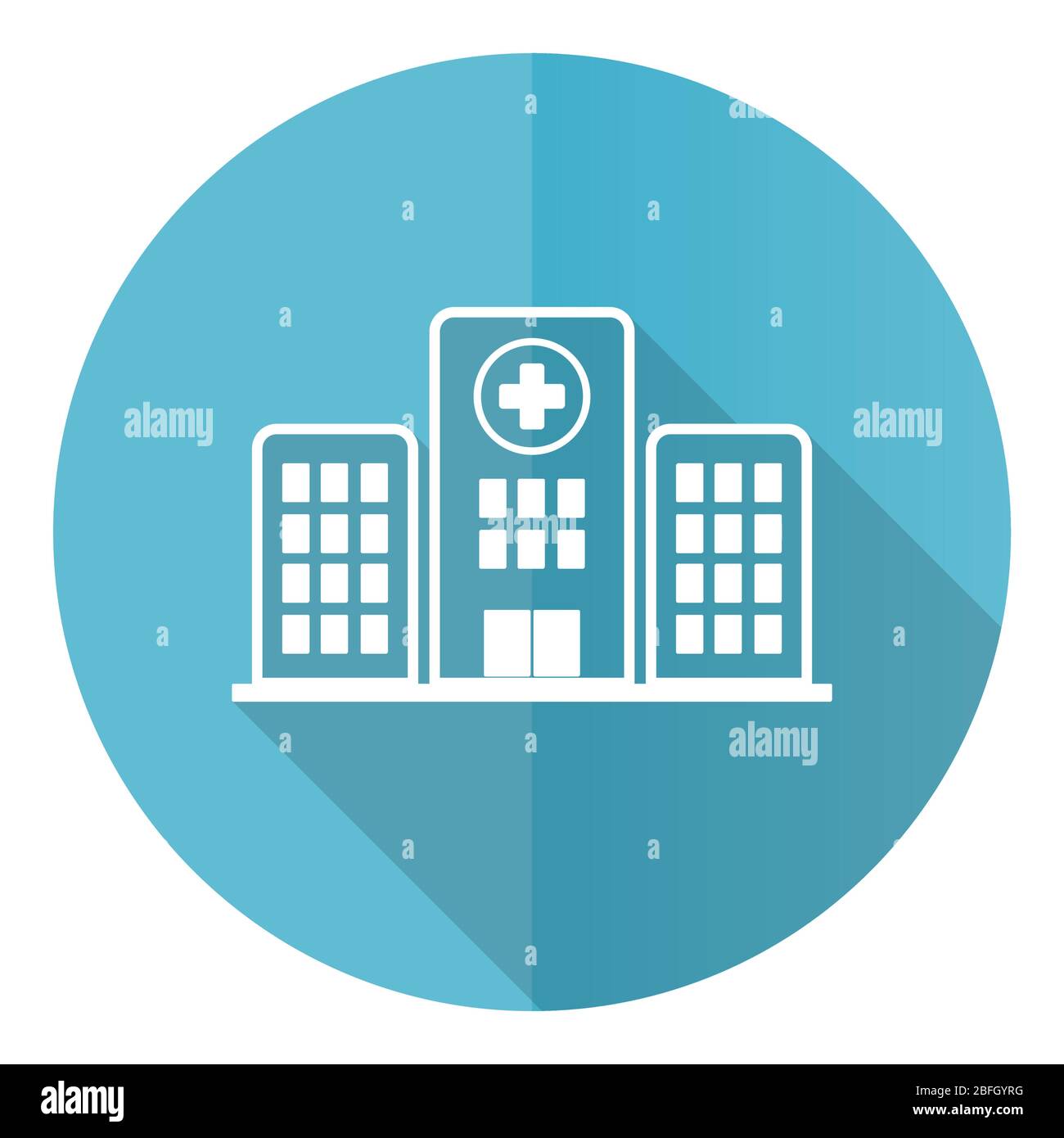 Hospital building blue round flat design vector icon isolated on white ...